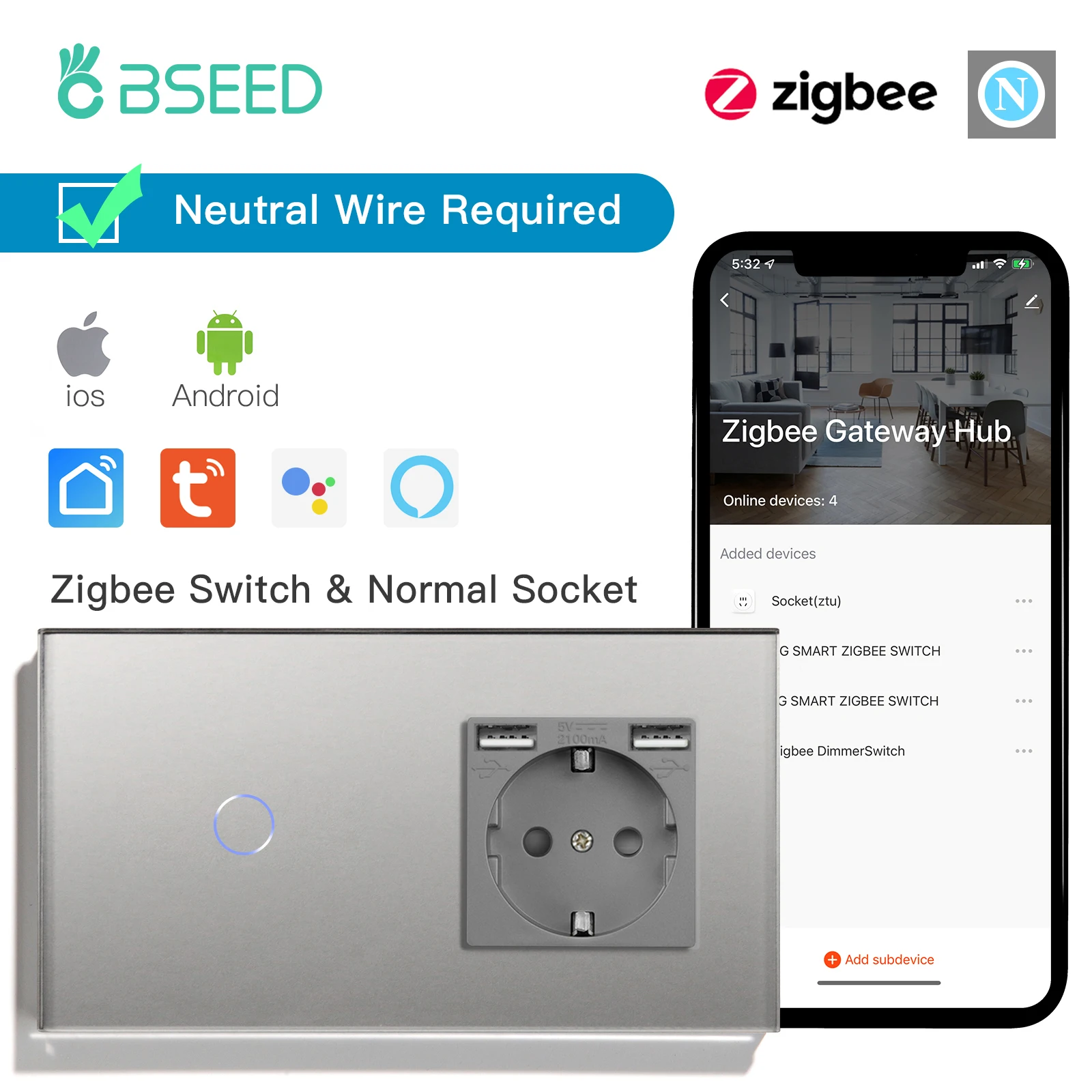 BSEED-ZigBee-Switches-1-2-3Gang-1-2-3Way-Wall-Light-Touch-Switches ...