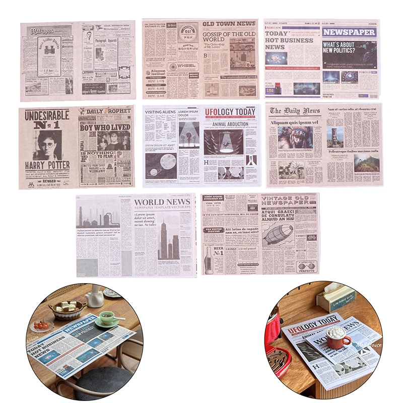 8Pcs-1-12-Dollhouse-Miniature-Retro-Newspaper-Set-Simulation-Books ...