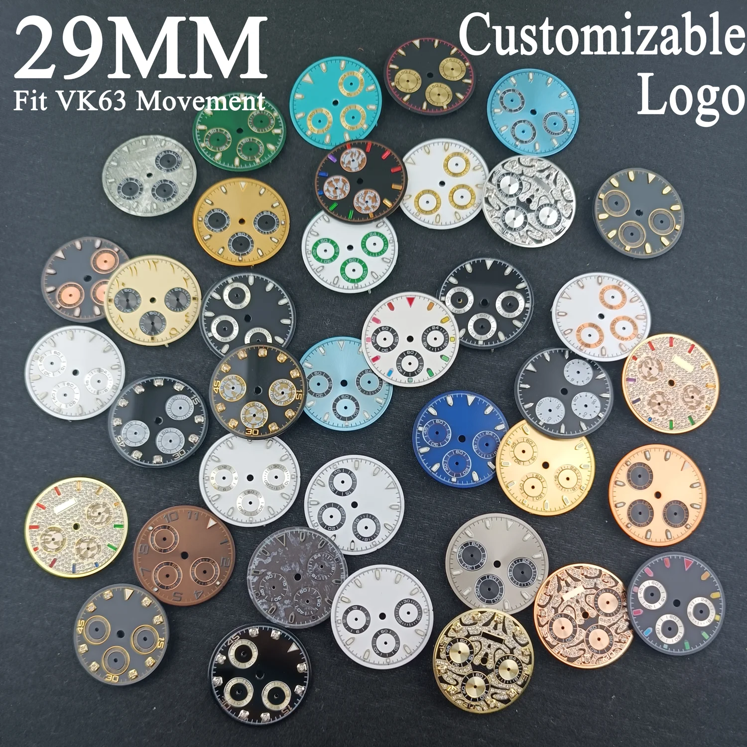 29mm Watch Dial for VK63 Movement 6 Hands Watch Parts C3 Green Luminous ...