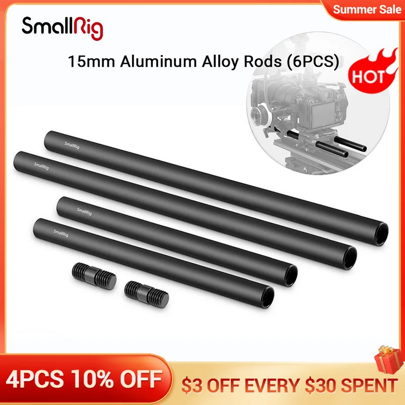 SmallRig 15mm Rods Pack with M12 Thread Rod Cap Connectors Aluminum ...
