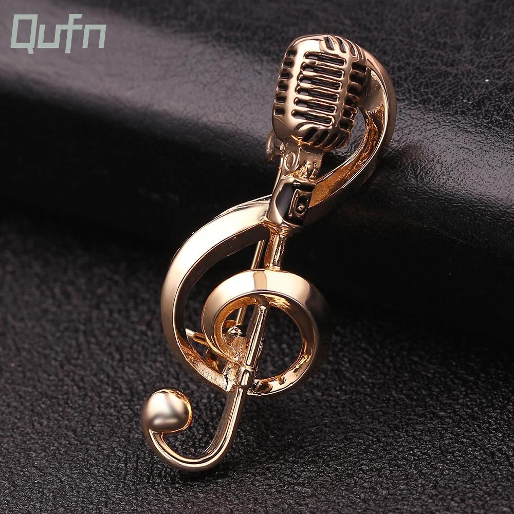 Gold-Color-Microphone-Music-Note-Brooches-Enamel-Pin-For-Women-Men ...