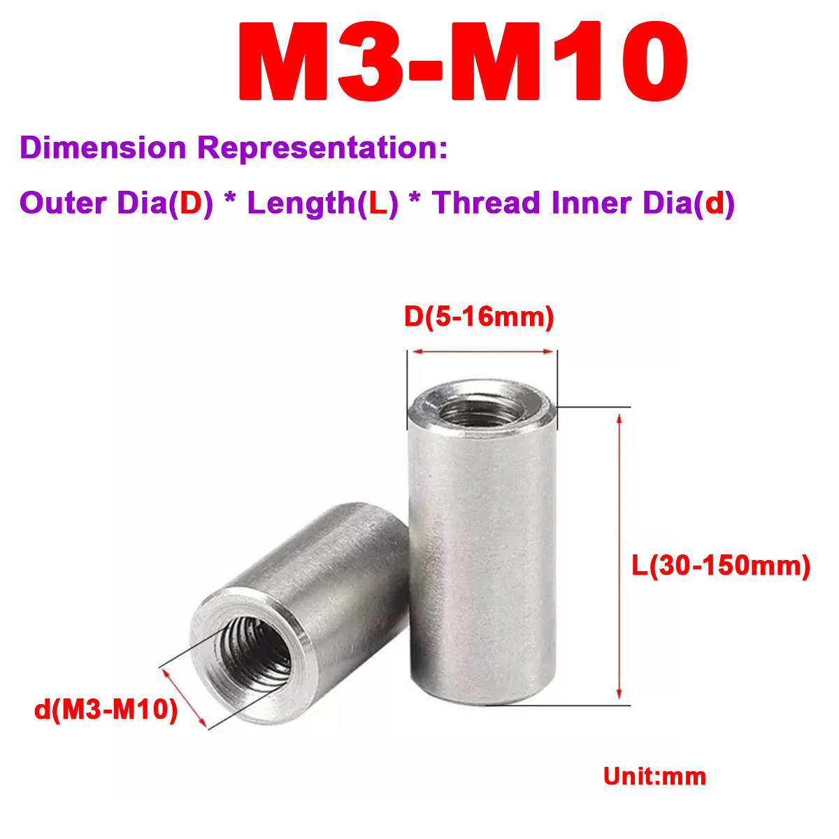 304 Stainless Steel Double Head Internal Thread Cylindrical Pin Support ...