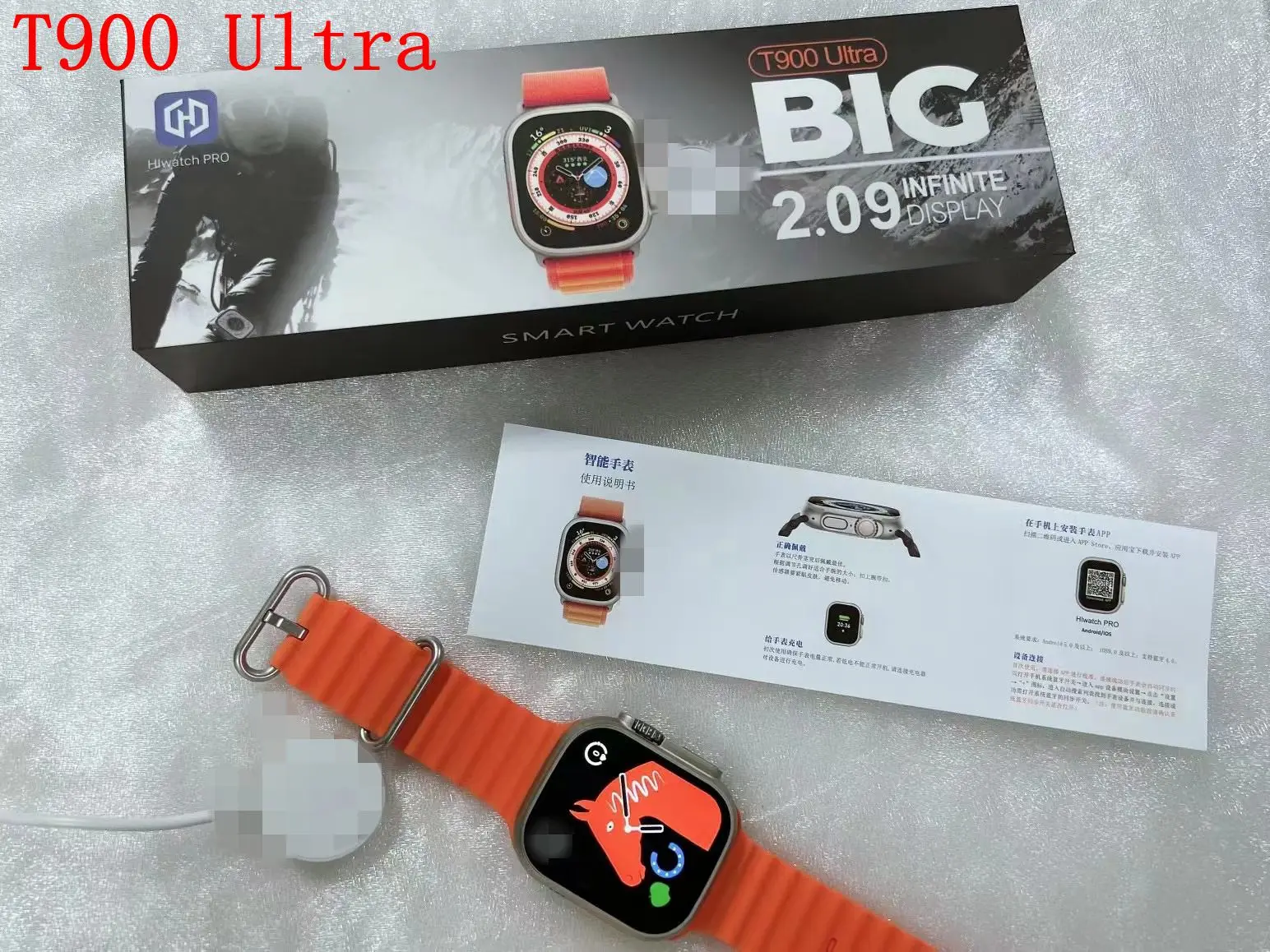 Reloj inteligente T900 Ultra deportivo, pantalla HD, cargador inalámbrico, Bluetooth, frecuencia ...