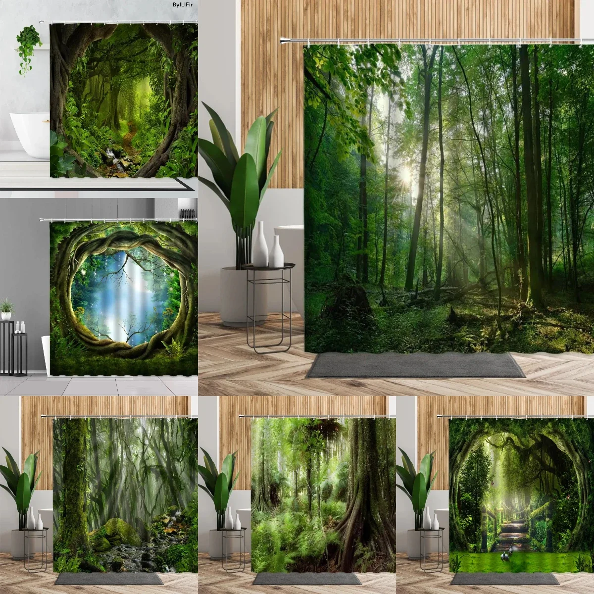 Tropical-Forest-Shower-Curtain-Nature-Scenery-Green-Tundra-Forest ...