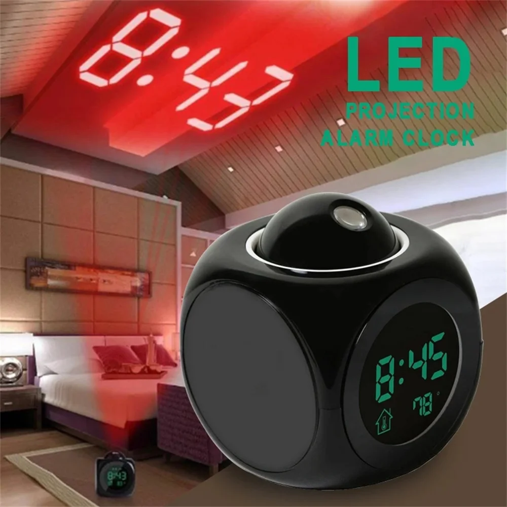 Alarm Clock LED Wall/Ceiling Projection LCD Digital Voice Talking ...