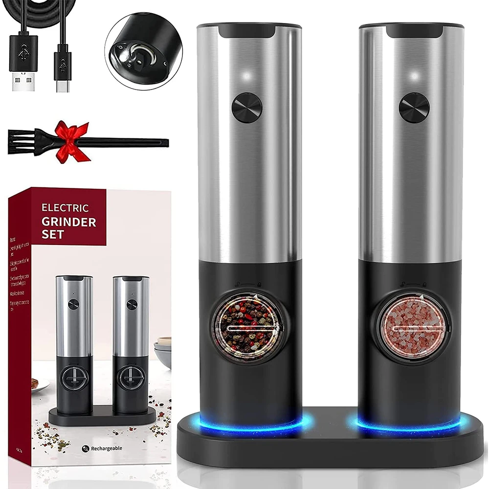Electric-Grinders-Salt-Pepper-Grinder-Set-Rechargeable-Stainless-Steel ...