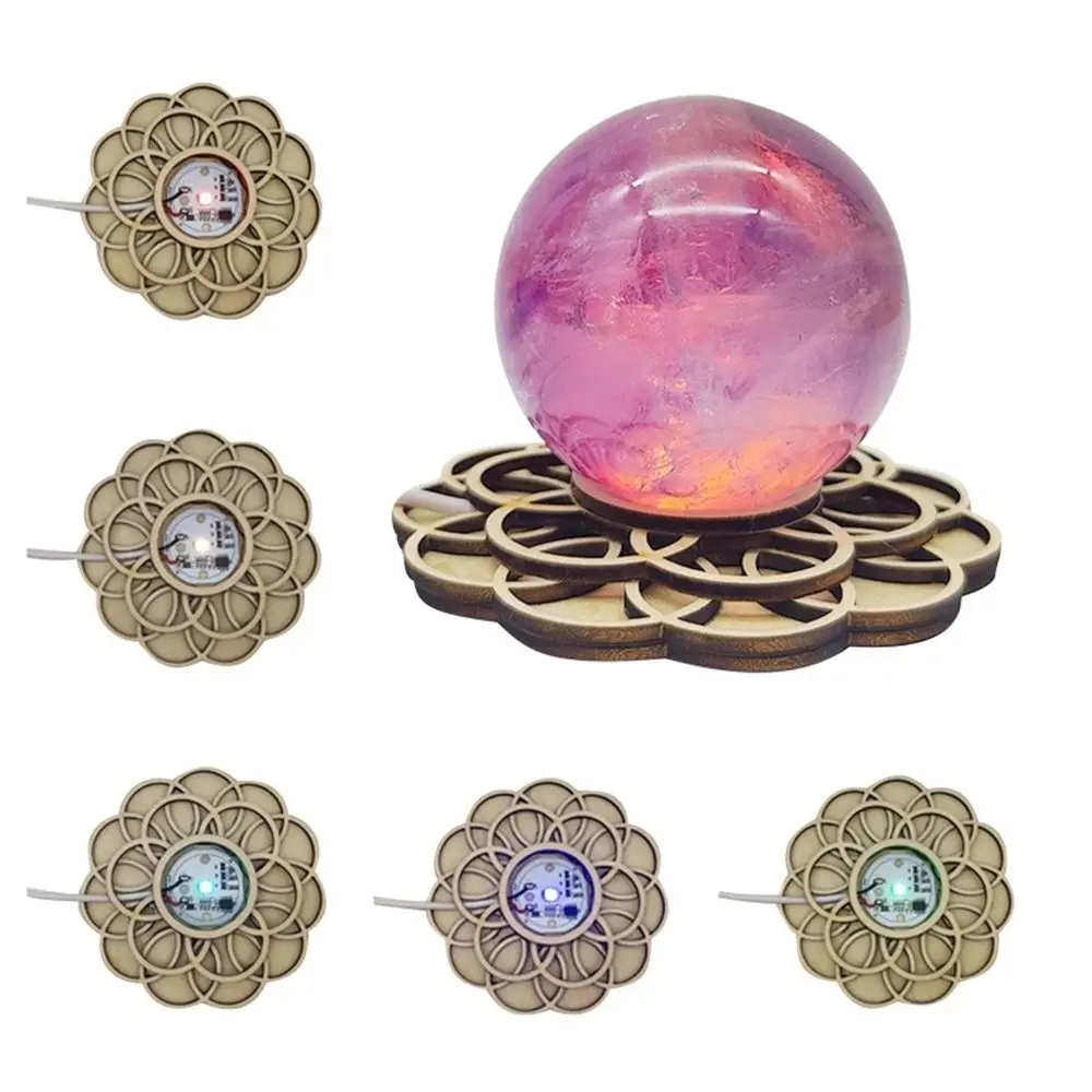 3D-Wooden-Led-Night-Light-Base-Flower-Shaped-Crystal-Crafts-Display ...