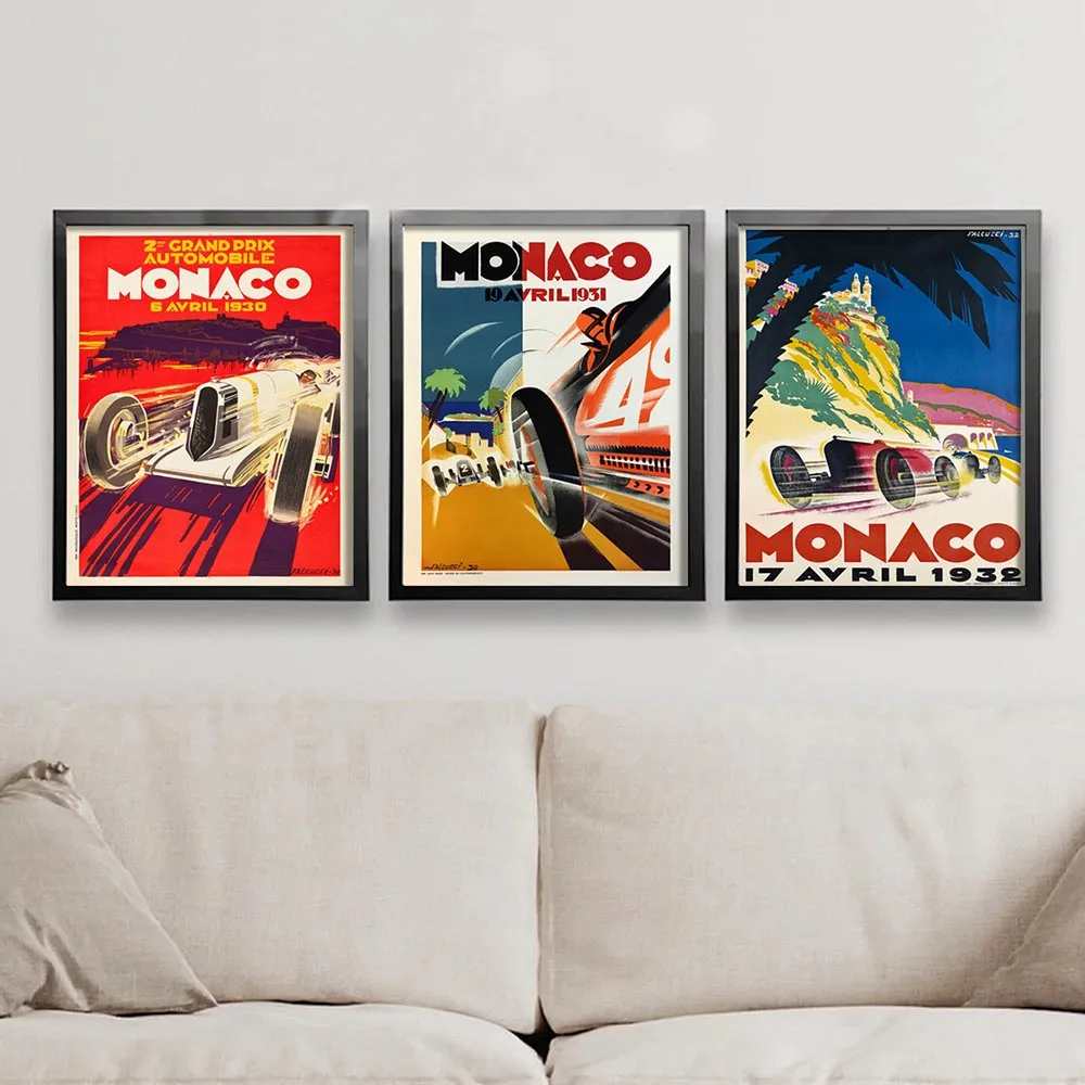 Monaco-Grand-Prix-Poster-Racing-Canvas-Painting-Vintage-Decor-Painting ...