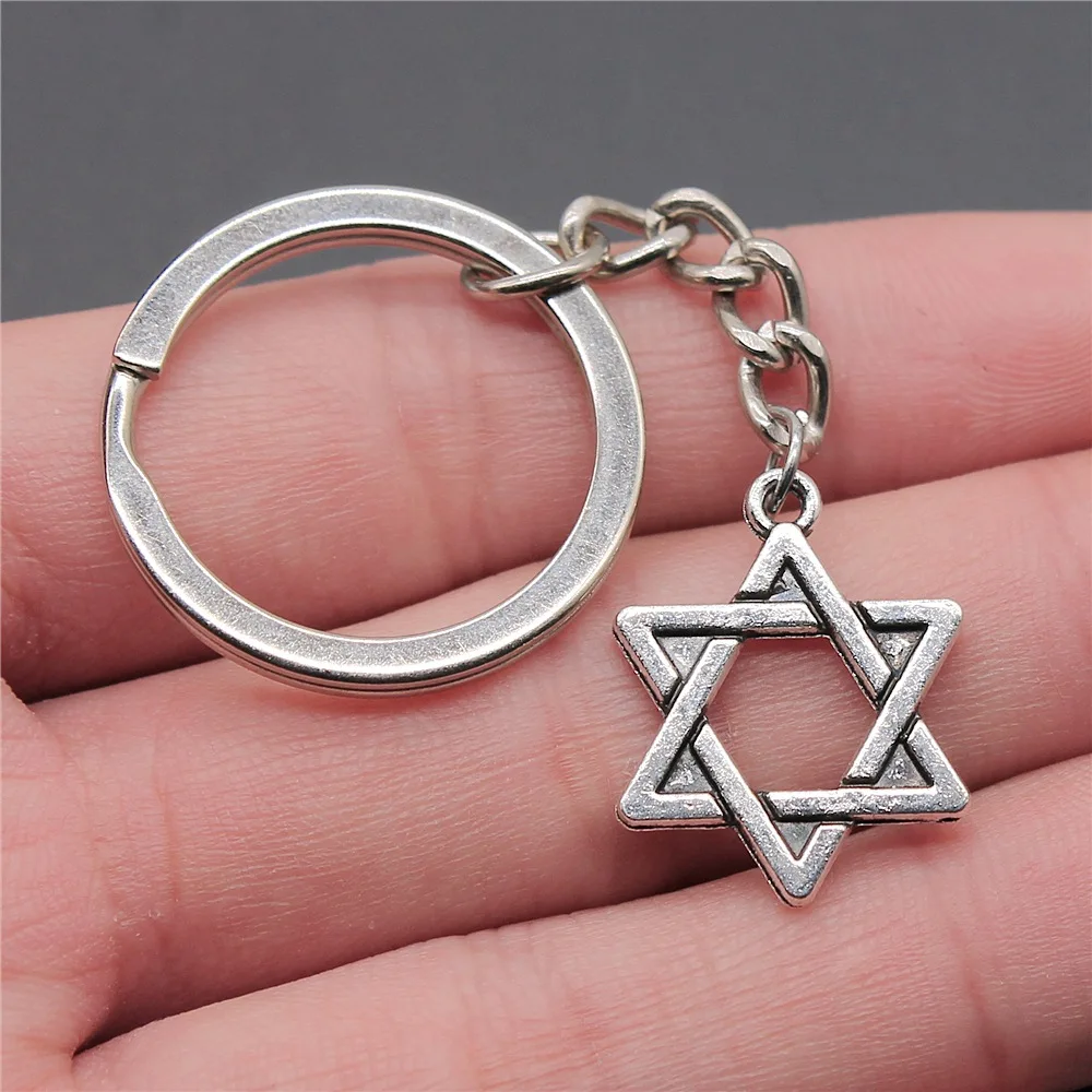 Men Keychain DIY Metal Holder Chain Vintage 2 Colors 20mm David Star ...