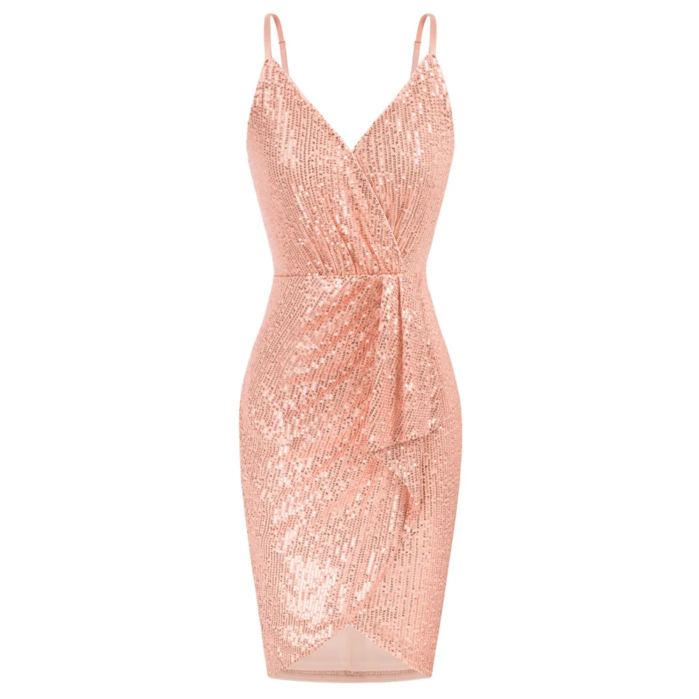 GK-Robe-de-Soir-e-Paillettes-pour-Femme-Coupe-Cintr-e-Ourlet-Fronc-Col ...