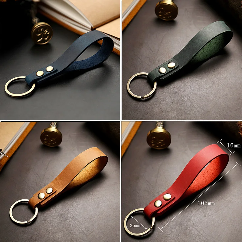 ASLSAW Vintage Cow Leather Keychain Business Gift Leather Key Chain Men ...