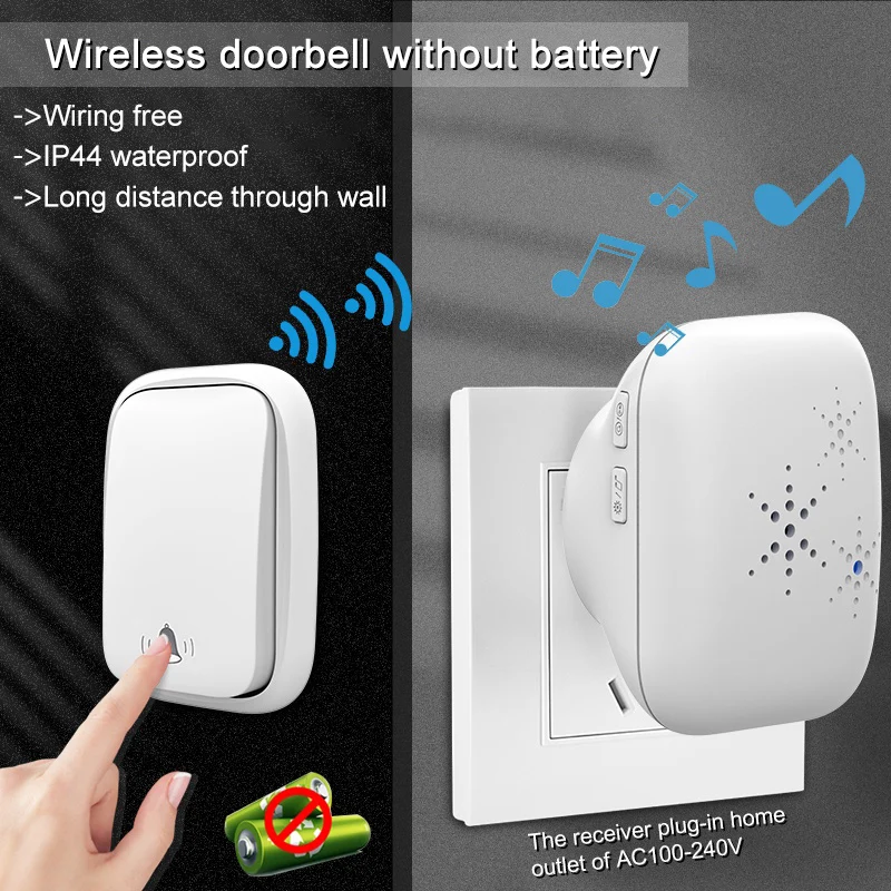 Wireless-Doorbell-Battery-Free-EU-US-UK-Plug-Waterproof-Home-Wireless ...