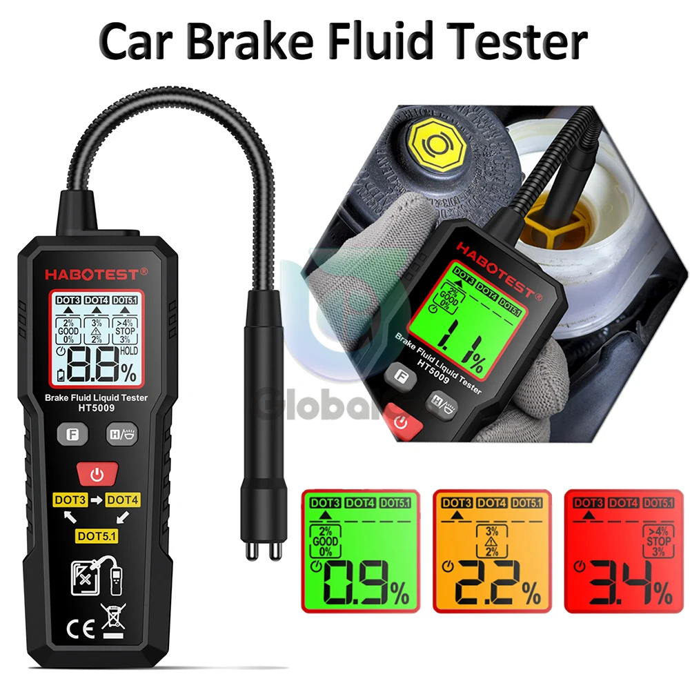 Brake Fluid Tester Flexible Probe 3 Colors Backlit Digital Auto Brake ...
