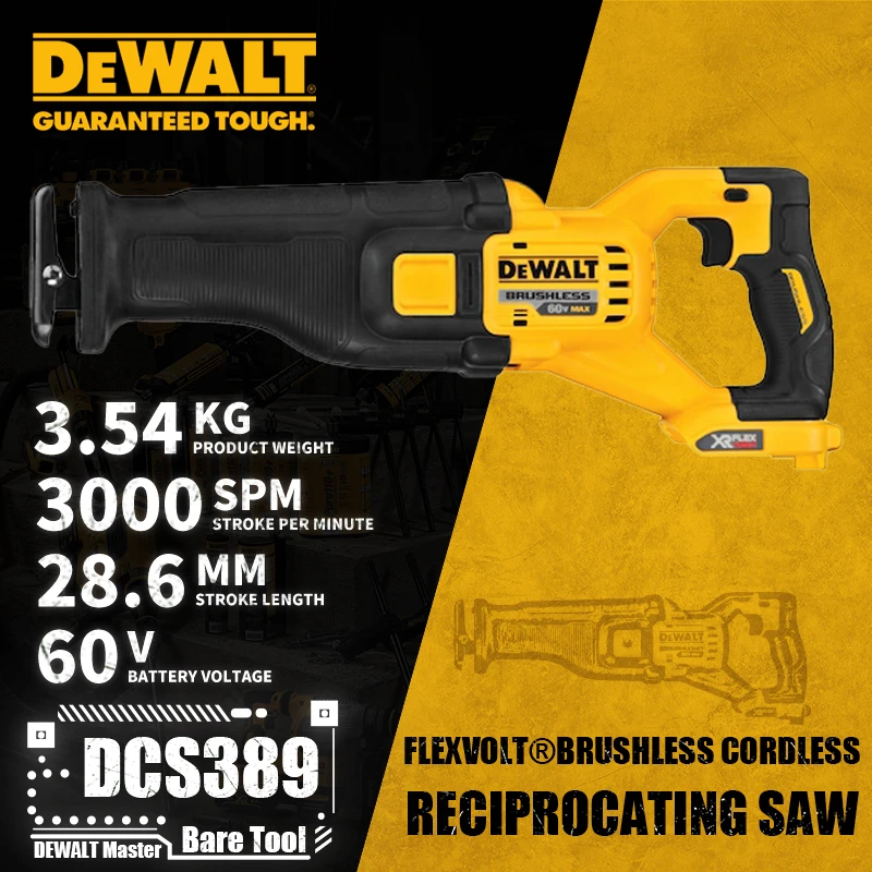 DEWALT DCS389 Brushless Cordless Reciprocating Saw FLEXVOLT® 60V Lithium Power Tools 3000SPM ...