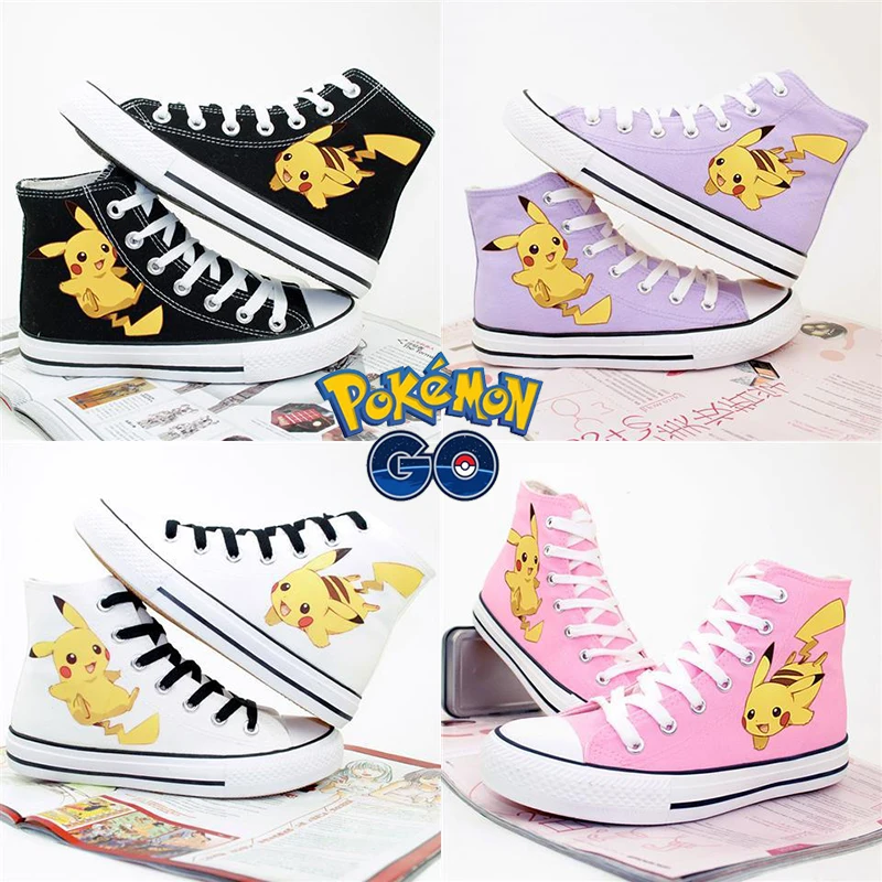 Pok-mon-Pikachu-sapatos-de-lona-pintados-m-o-para-homens-e-mulheres ...