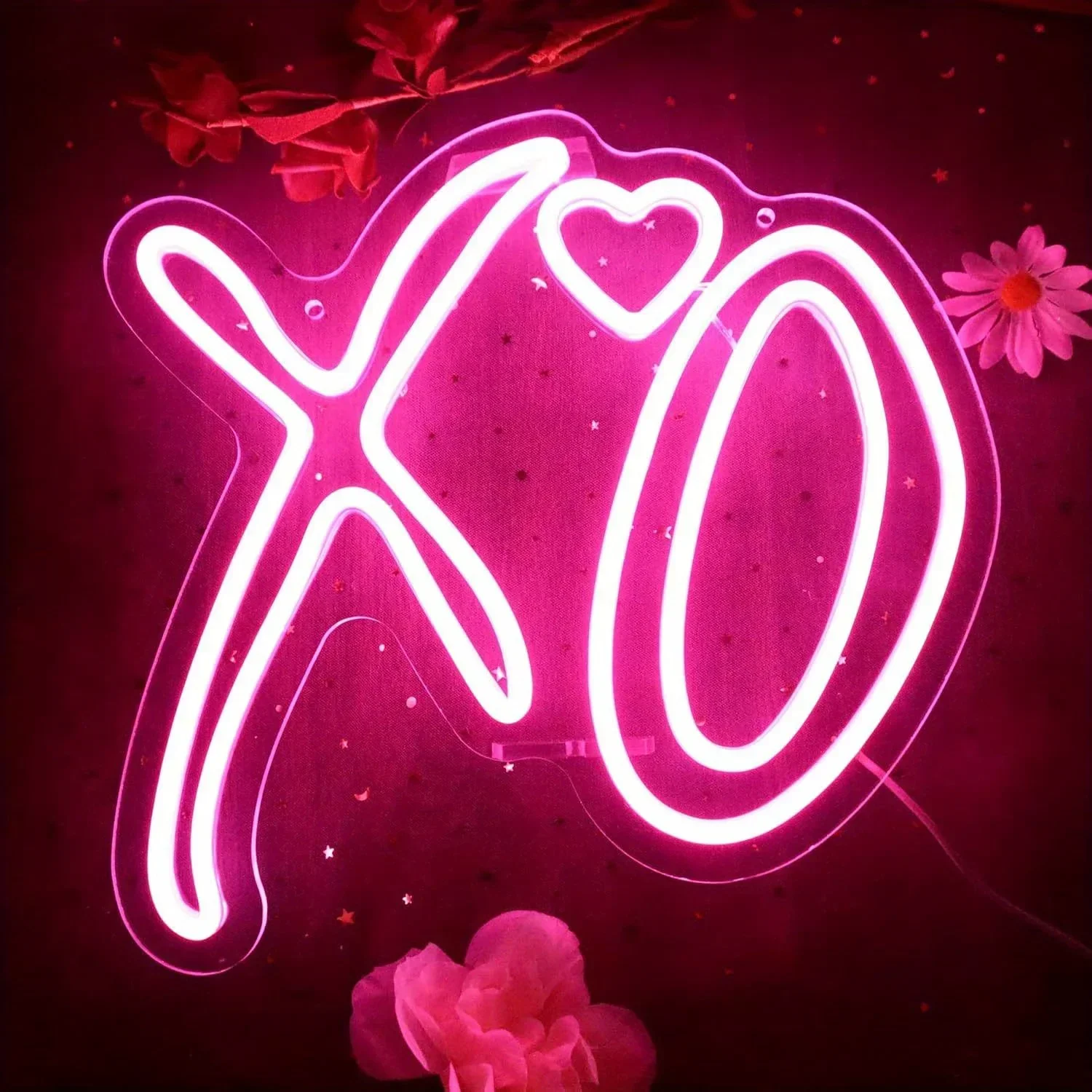 Pink XO Heart Neon Signs for Wall Decor Dimmable LED Signs USB Powered ...