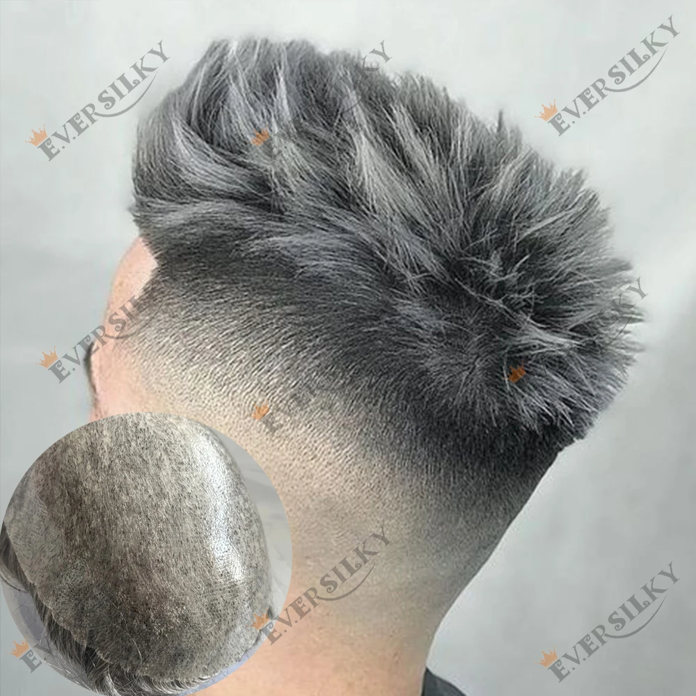 Super Natural Hairline 1B40 1B50 1B80 Grey Male Hair Prosthesis Dark ...