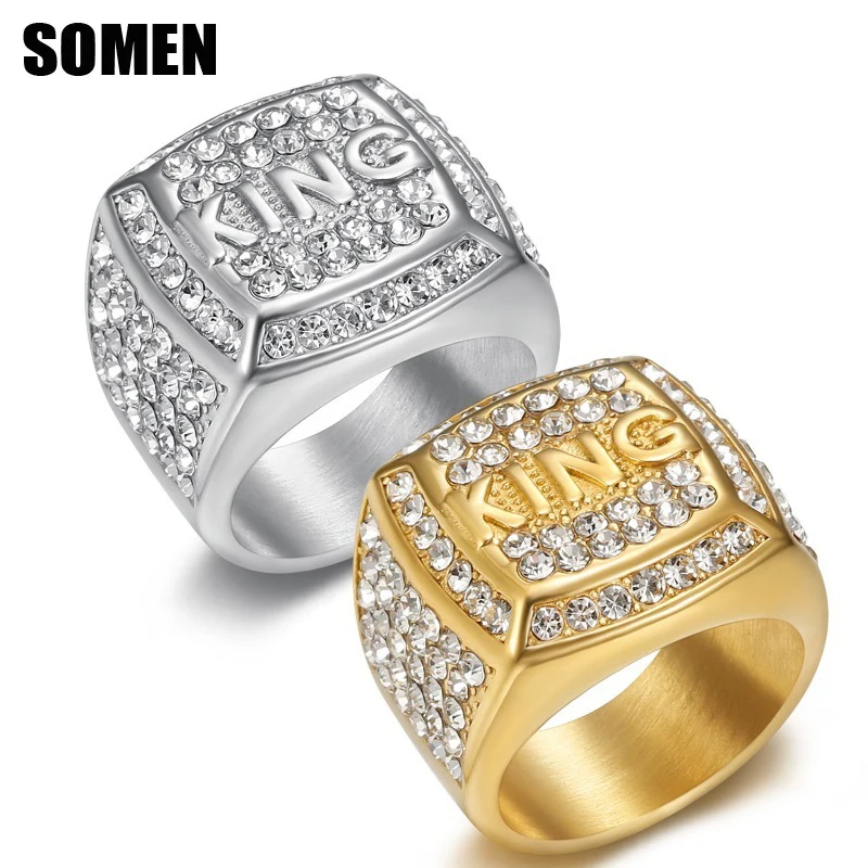 Somen Titanium Steel Zircon King Rings For Men Women Luxury Couple Ring ...