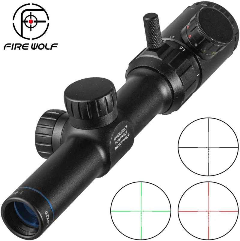 FIRE WOLF 1-4x20 Rifle Scope Green Red Illuminated Riflescope Range ...