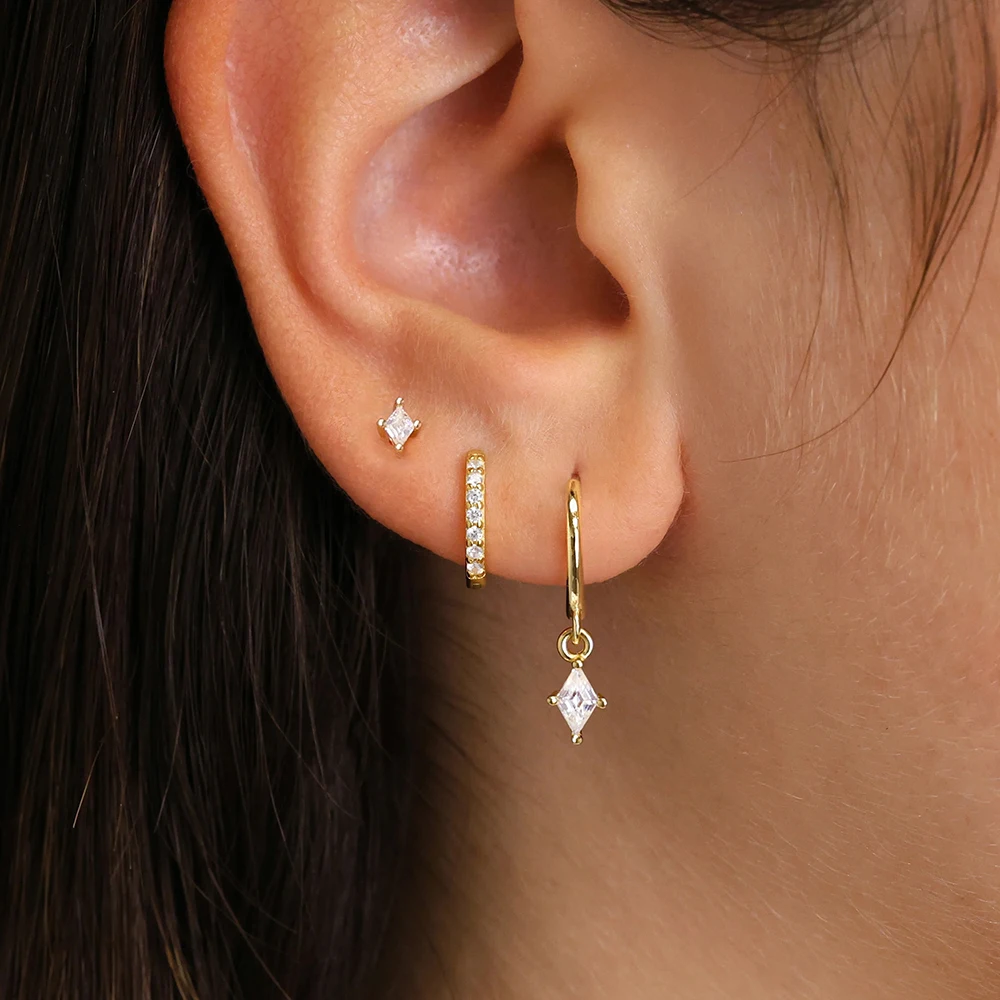 3PCS Stylish Cubic Zircons Star Hoop Earrings Set for Women Tiny Unique ...