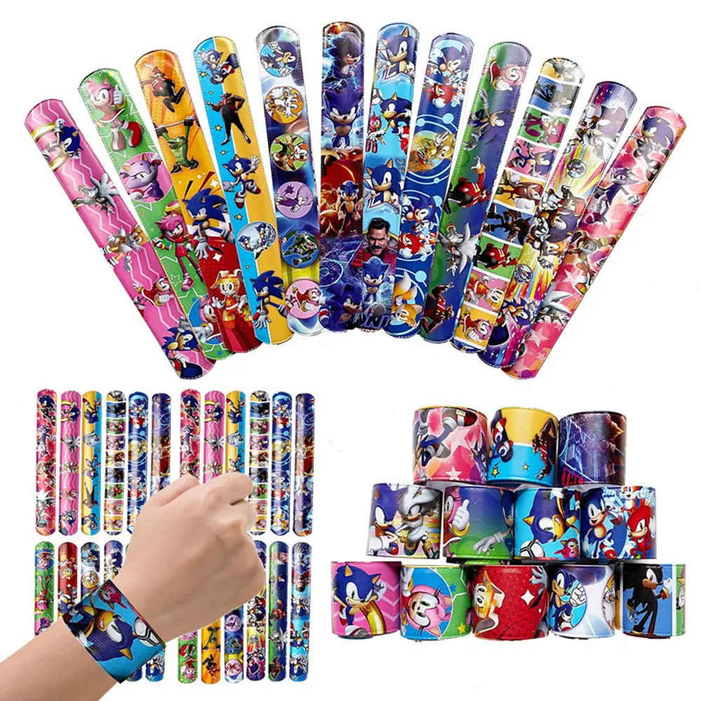12pcs-one-set-Sonic-The-Hedgehog-Wrist-Strap-Clap-Ring-Slap-Bracelets ...