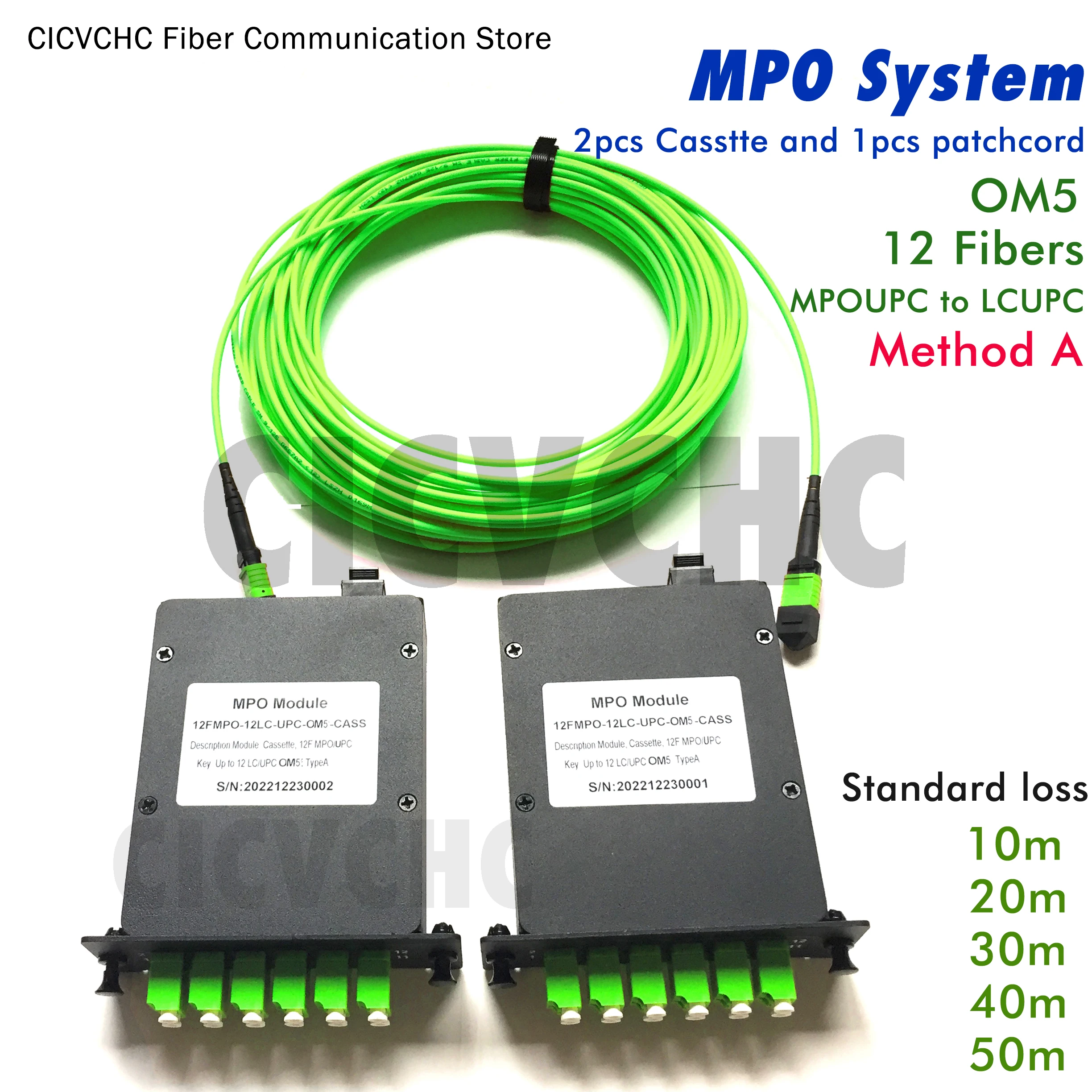 12 Fibers MPO/UPC LC System Method A Multimode OM5 10m to 50m ...