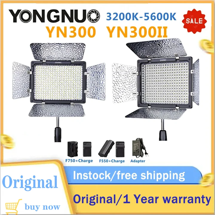 Yongnuo ไฟ LED สำหรับถ่ายวิดีโอกล้อง3200-5600K YN300II YN300พร้อมเลนส์ ...