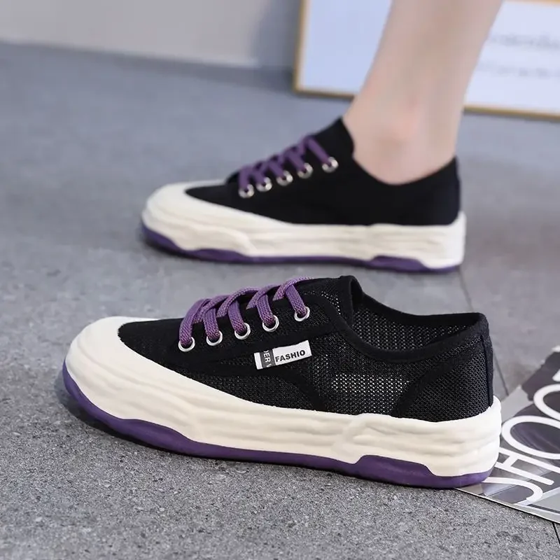 Low-Woman-Footwear-Shoes-for-Women-Black-Mesh-Breathable-Flat-Casual ...