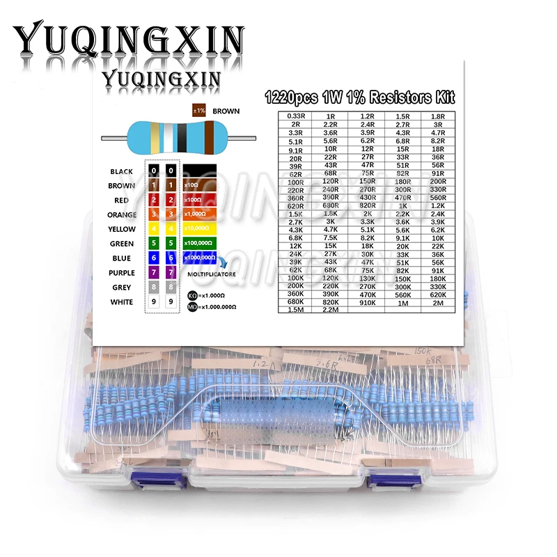 1220pcs-1W-Metal-Film-Resistor-Kit-1-0-33R-2-2M-ohm-122ValuesX10pcs ...