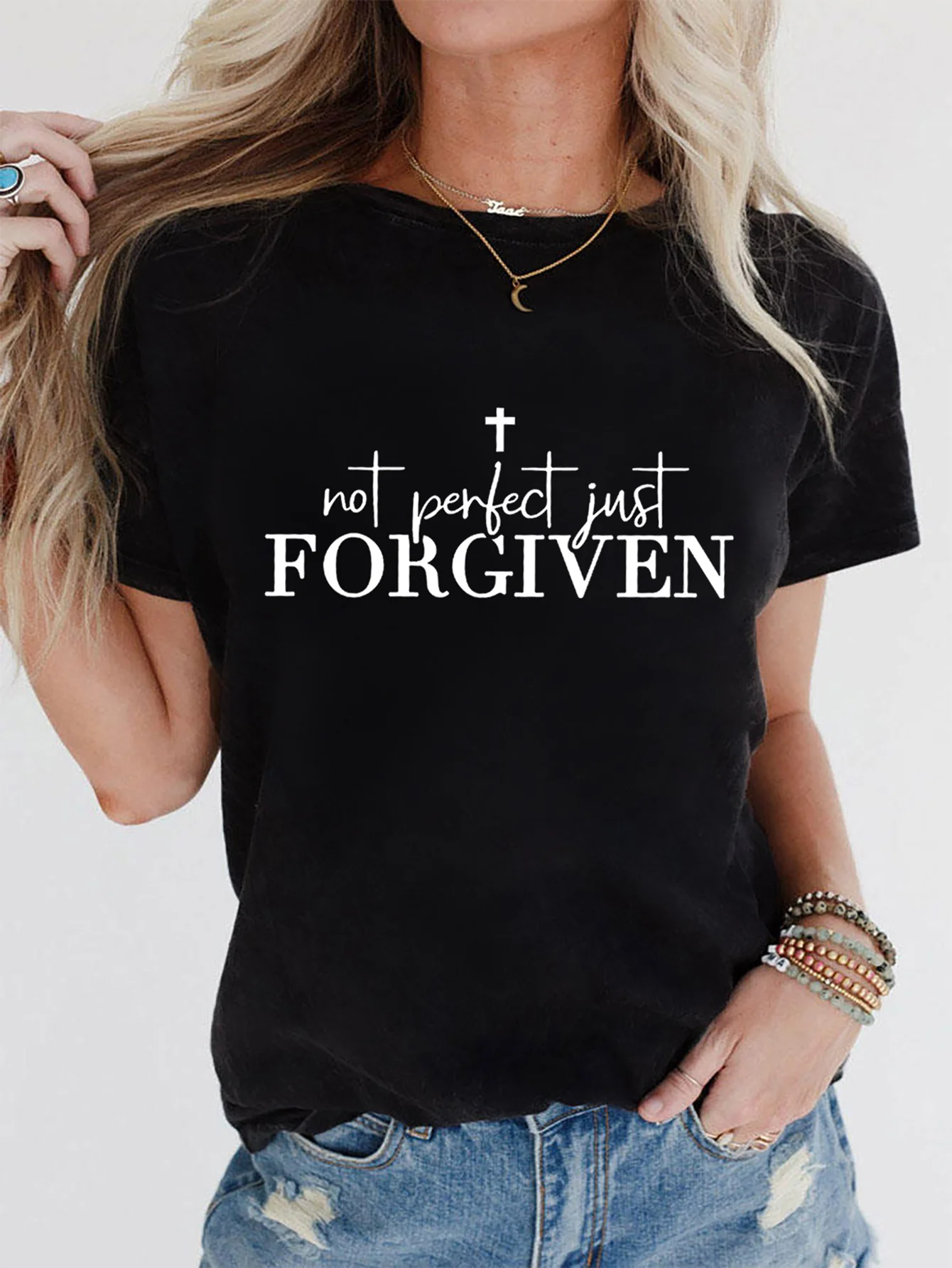 Forgiven-Print-Faith-T-Shirt-Short-Sleeve-Crew-Neck-Casual-Top-For ...