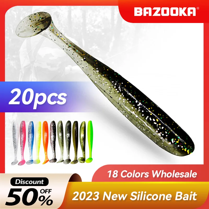 Bazooka 20pcs Fishing Soft Lure Silicone Bait 100mm T Tail Worm Easy ...
