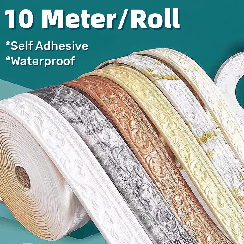 10m-Roll-3D-Self-Adhesive-Vinyl-Wall-Trim-Line-Skirting-Border-DIY-Room ...
