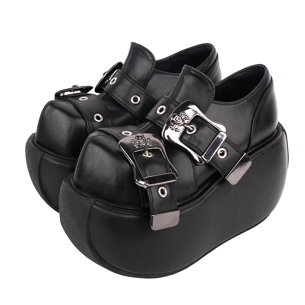 Angelic imprint woman Gothic street style shoes lady high heels wedges ...