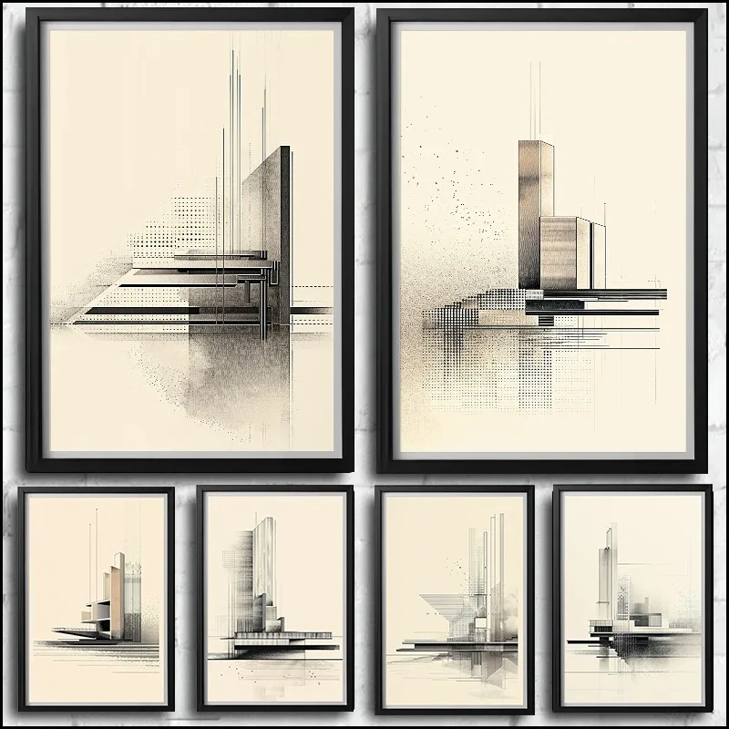 Vintage Minimalist Architectural Drawing Poster Print Canvas Painting ...
