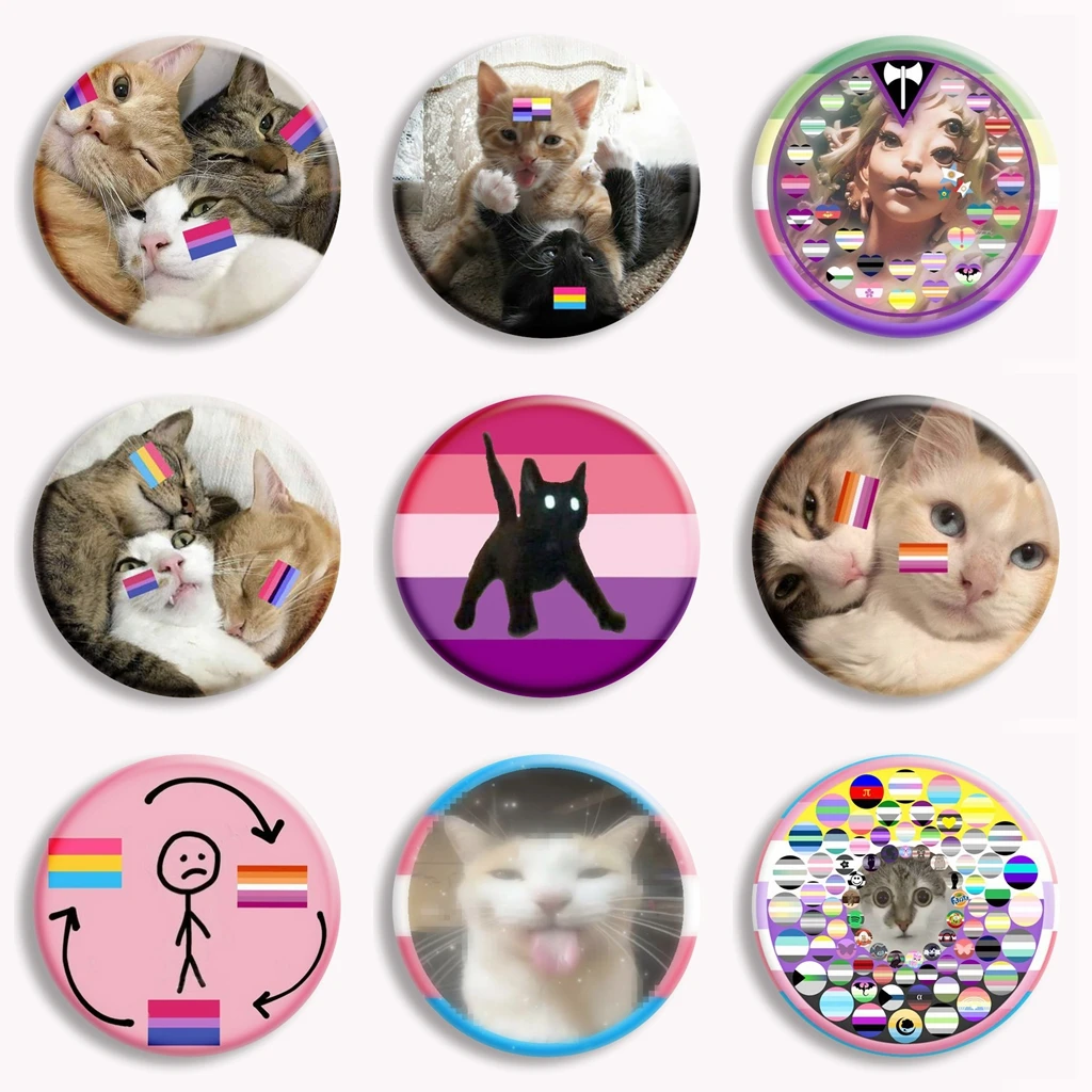 LGBT Pansexual Pride Bi Sapphic Cat Silly Button Pin Trans Flag LGBTQ ...