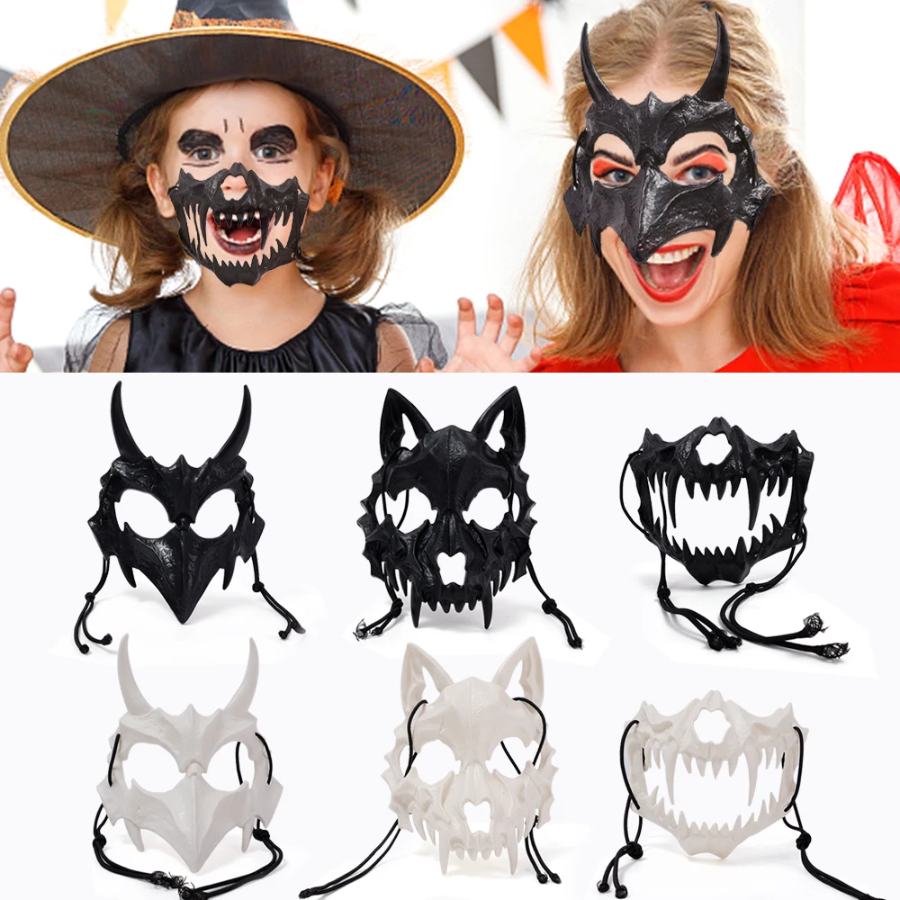 Party-Mask-Long-Teeth-Demon-Samurai-White-Bone-Mask-Wolf-Dragon-Tiger ...