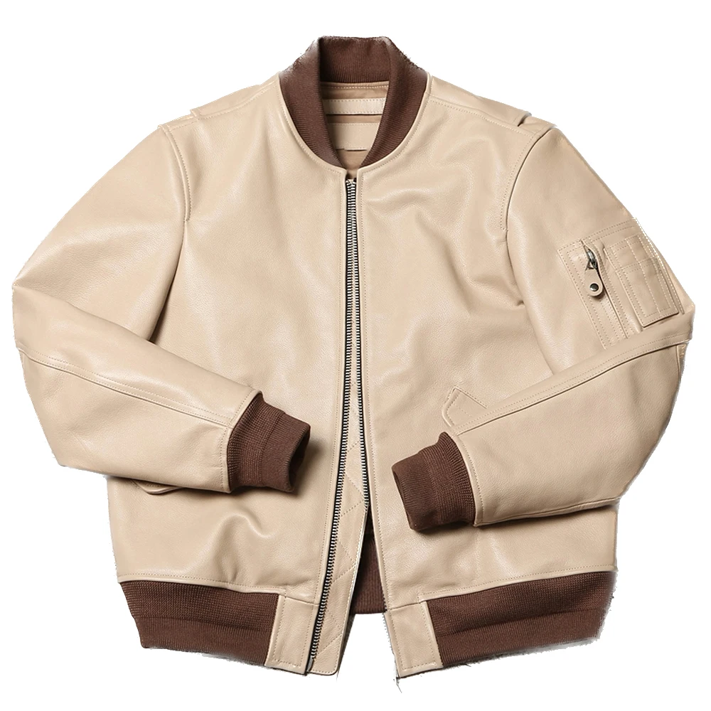 Natural-Soat-Bomber-Jacket-for-Men-s-Real-Cowhide-Leather-Mans-Flying ...