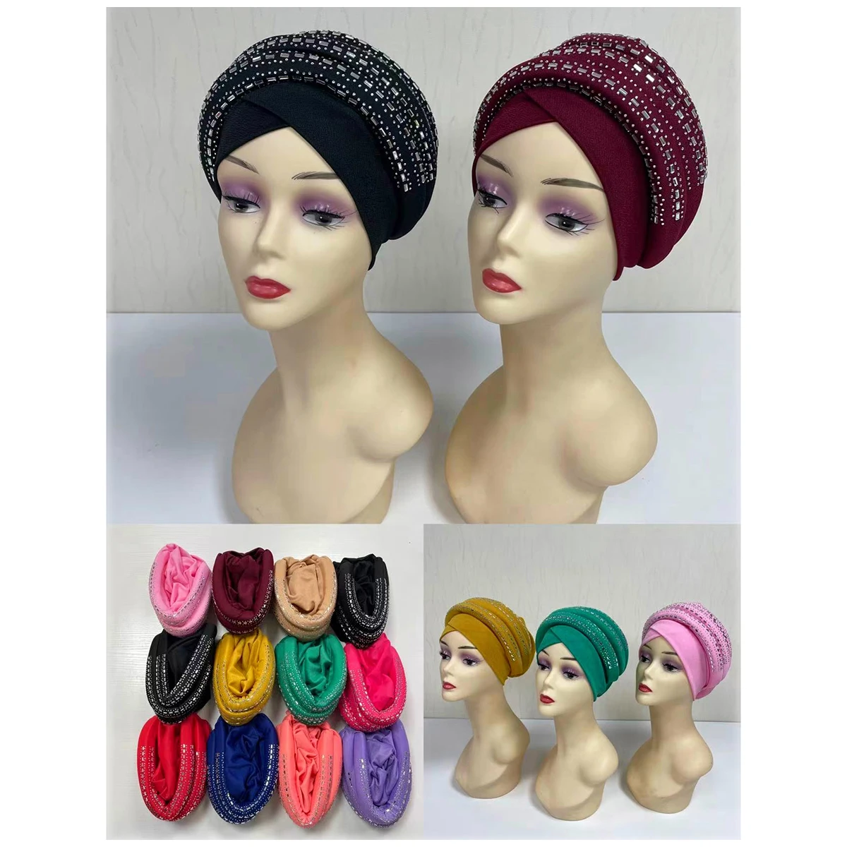 6-12-Pieces-Fashion-Muslim-Female-Turban-Hat-Bonnet-Gold-Velvet-Hot ...