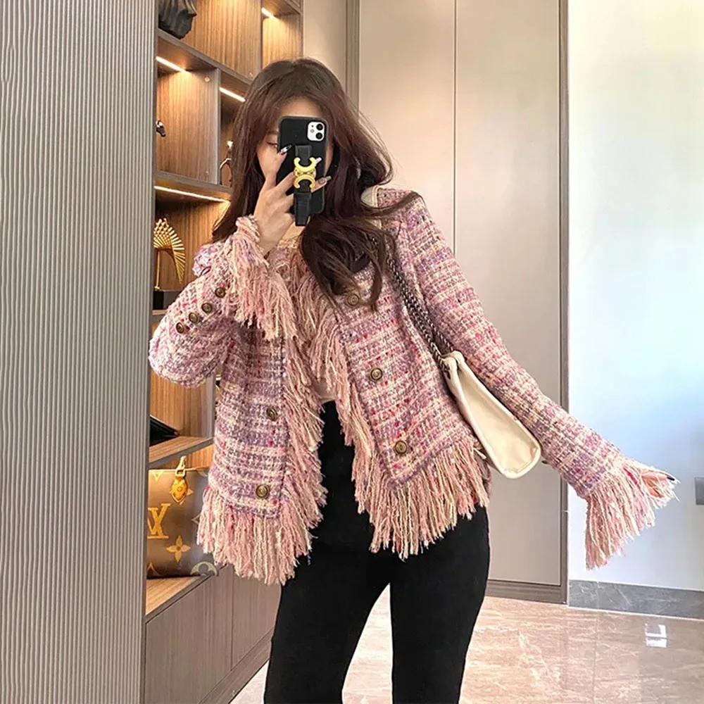 Pink-Tassel-Tweed-Jackets-Female-Autumn-Winter-New-Thicken-Suit-Coat ...
