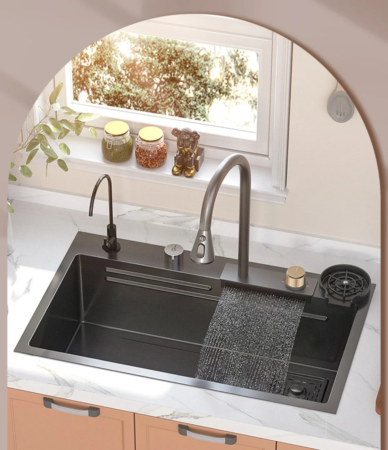 Bồn Rửa Chén Nước Mưa Thác Bồn Rửa Nano Đen Inox 304 Lớn Đơn Khe Cắm ...