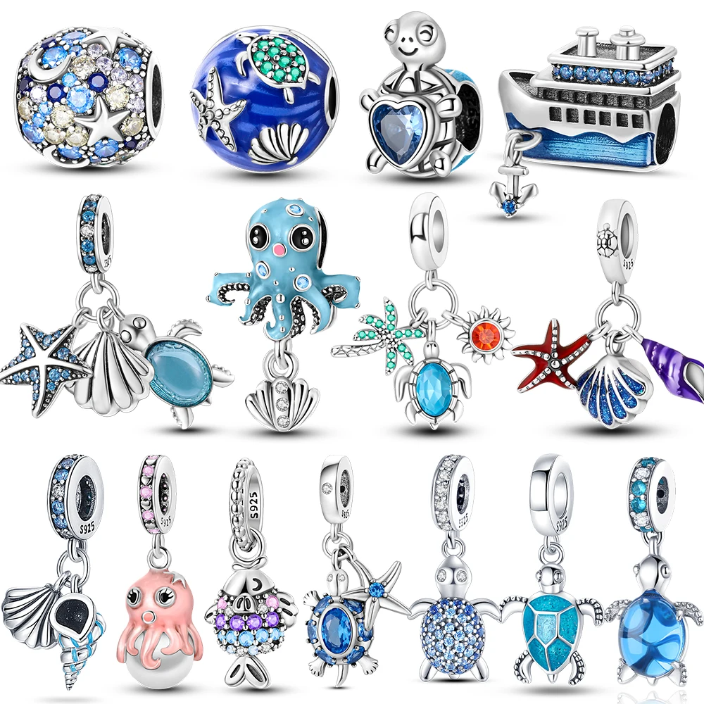 2024-100-Real-925-Sterling-Silver-Ocean-Blue-Sea-Octopus-Turtle-Mermaid ...
