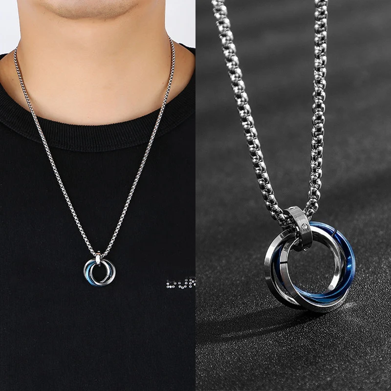 Mens-Hip-Hop-Three-Circles-Pendent-Necklace-Keel-Chain-Retro-Punk ...