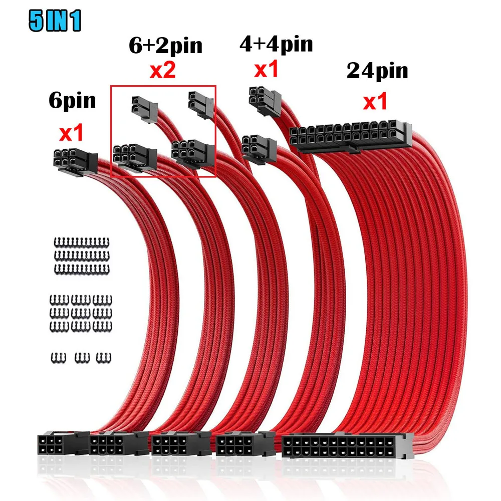 PSU Extension Cable Kit 24Pin ATX 8Pin EPS 6+2Pin PCIe 6Pin PCIe 18AWG ...