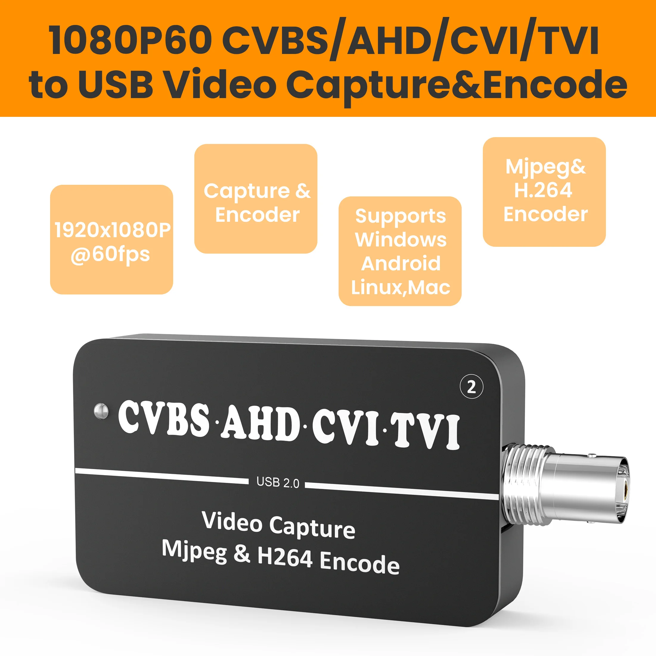 LCC261 1080P60 CVBS TO USB Capture Card H.264 and MJPEG two Streamer ...
