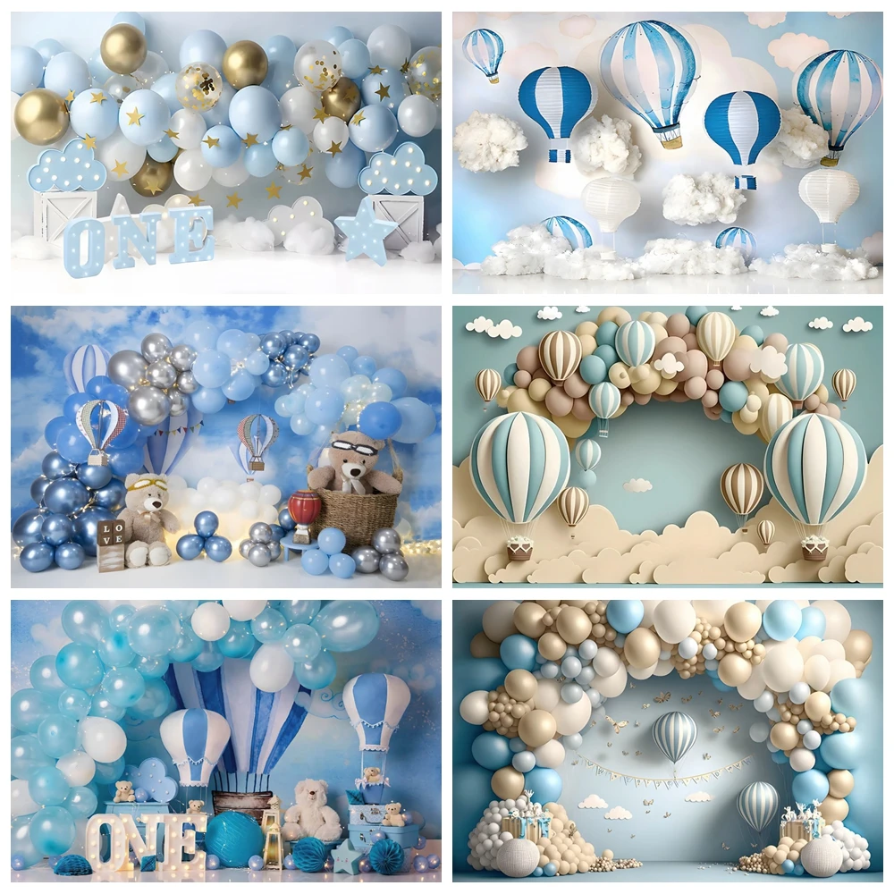 Newborn-Baby-1st-Birthday-Backdrop-Hot-Air-Balloon-Cloud-Party-Decor ...