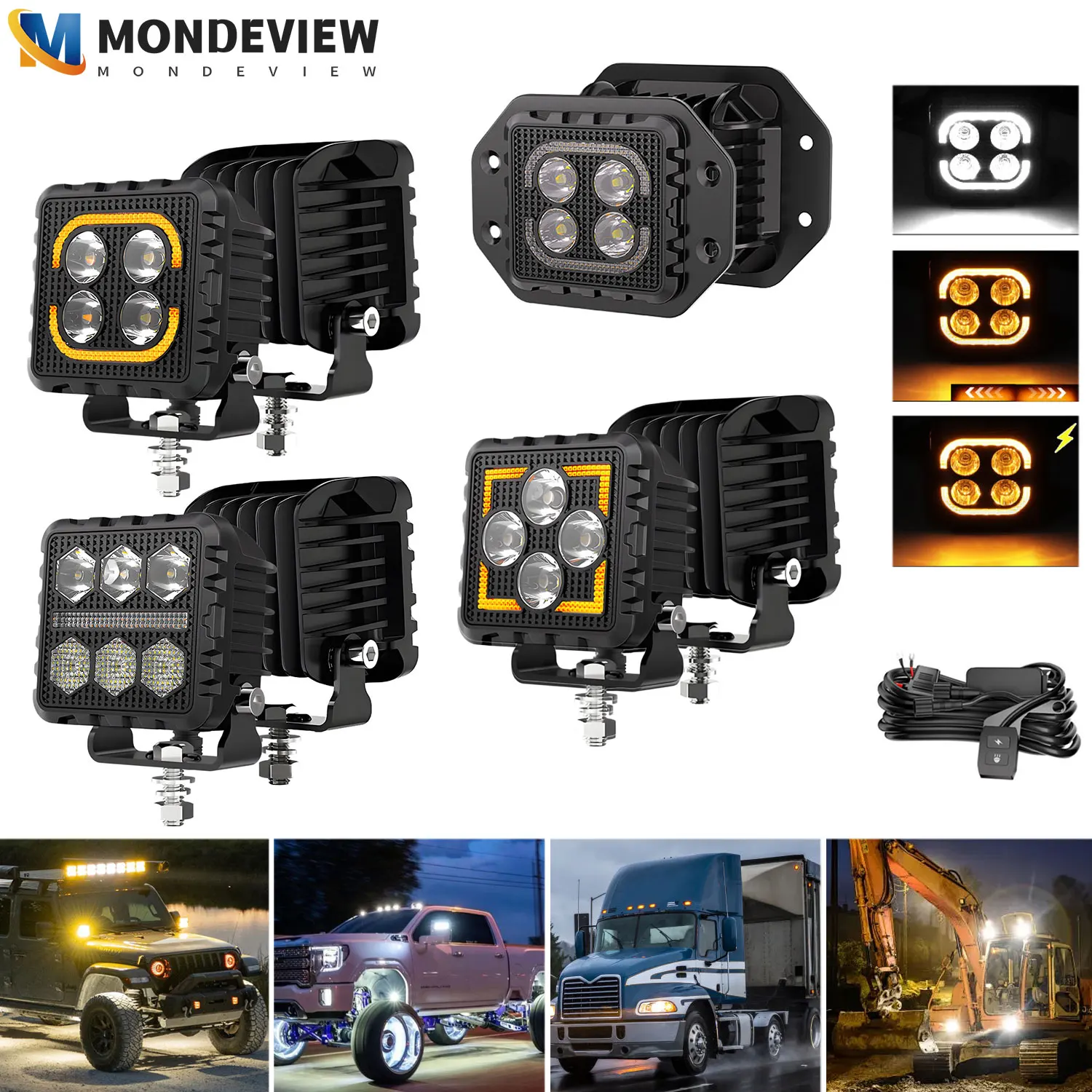MONDEVIEW 2pcs 3-inch spotlight/flood LED work light 6500K 80W 5800LM ...