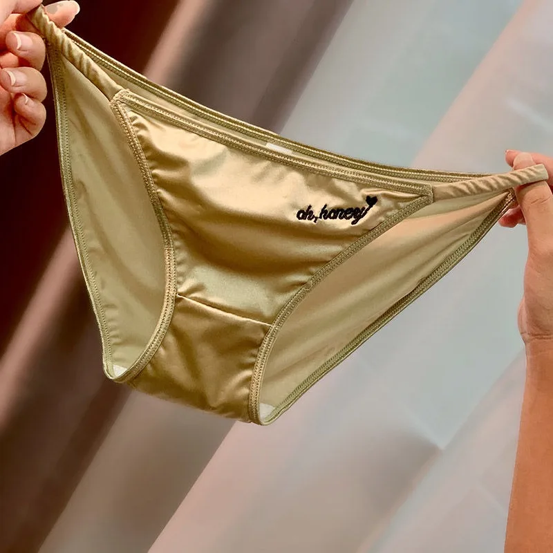 French Light Luxury Girl Silk Smooth Underwear Female Letter Thin Belt ...