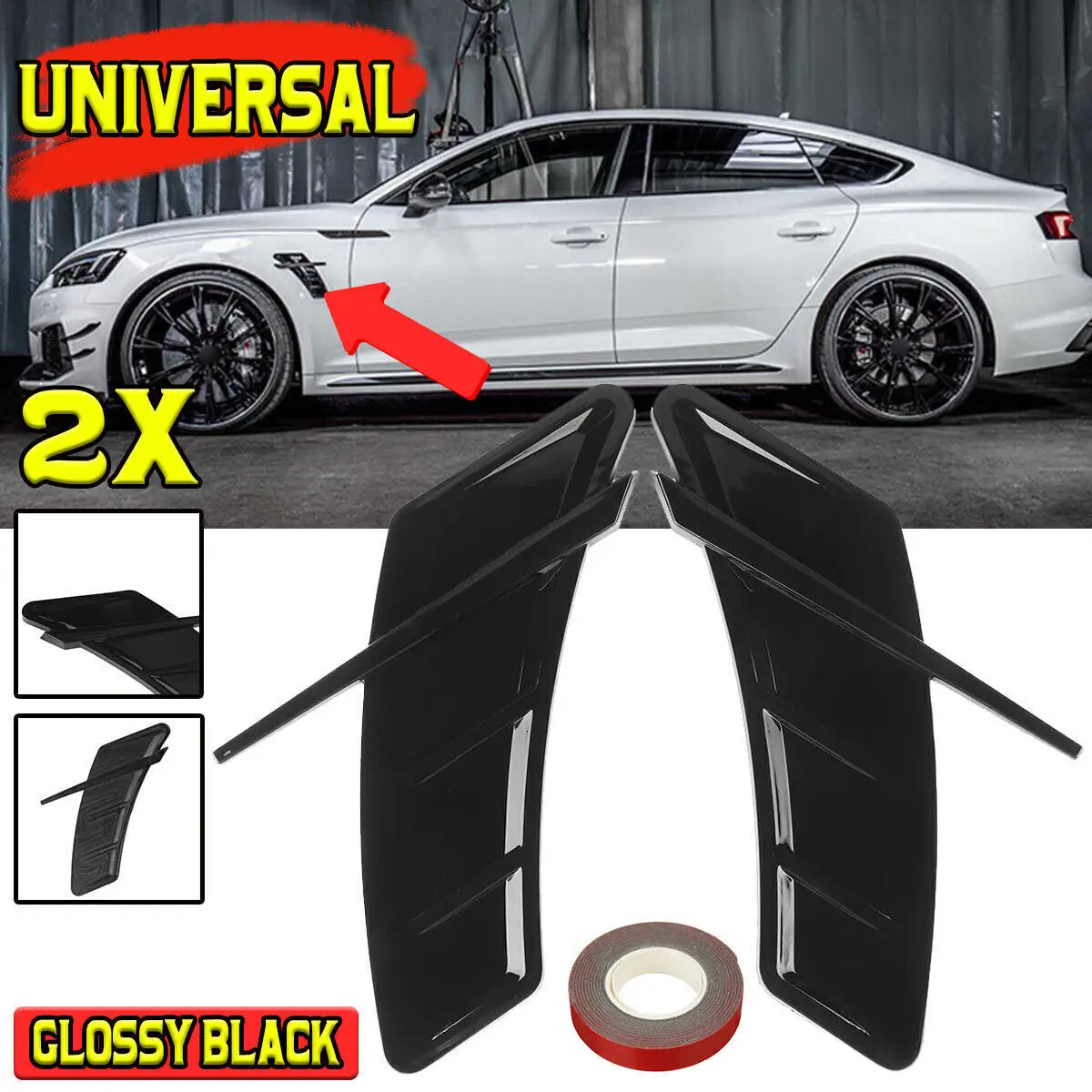 2pcs-Universal-Car-Side-Fender-Vents-Air-Wing-Cover-Trim-Glossy-Black ...