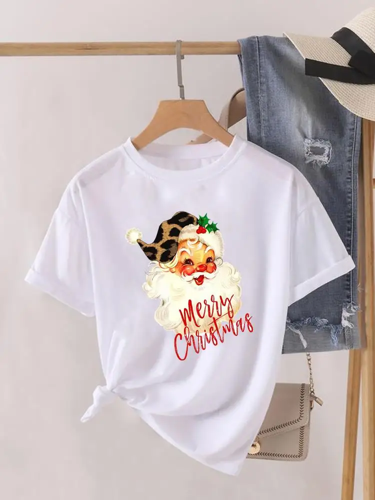 Lady-New-Year-Leopard-Santa-Claus-Short-Sleeve-Print-Fashion-Women ...