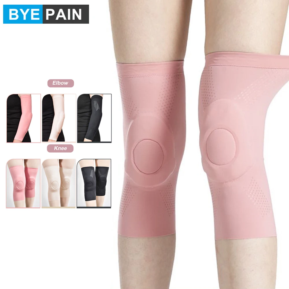 1Pair Compression Knee Elbow Pads With Silicone Gel Pad, Volleyball ...
